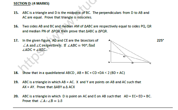 CBSE Class 9 Mathematics Triangles Worksheet Set B